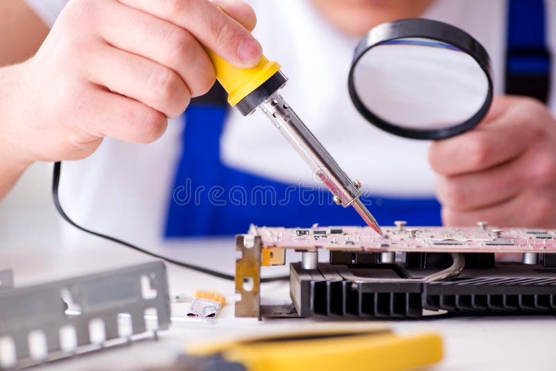 Computer Hardware Repair and Fixing Concept by Experienced Techn Stock ...