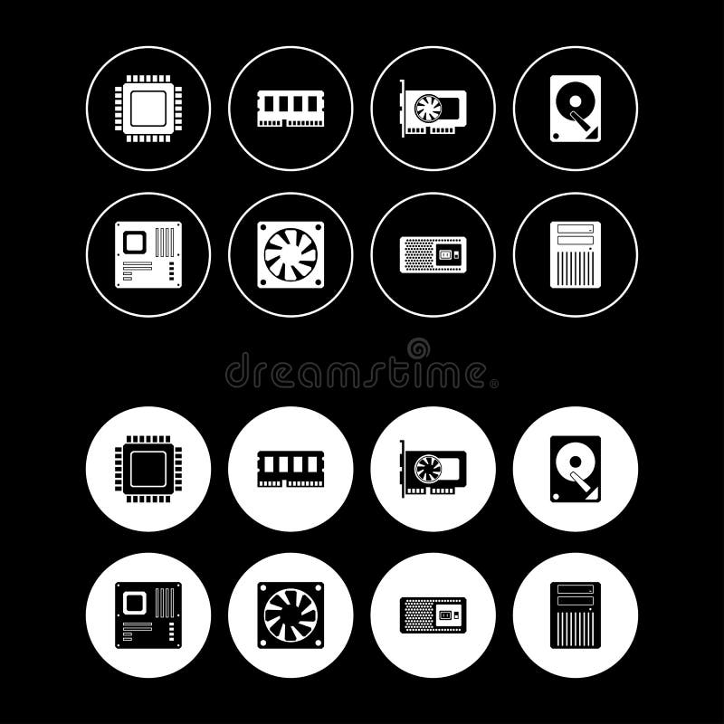 Computer Hardware Round Web Icons Set Stock Vector - Illustration of ...
