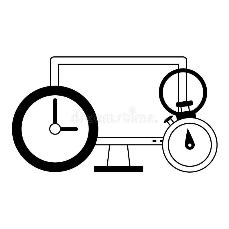 Computer Hardware Screen with Timer and Clock in Black and White Stock ...