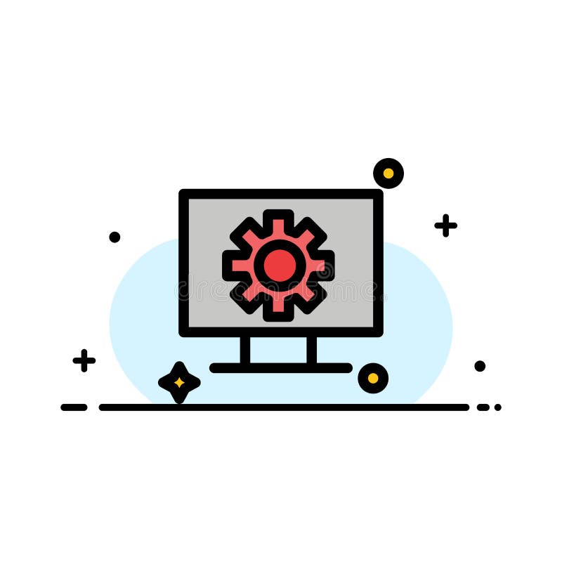 Computer, Hardware, Setting, Gear Business Flat Line Filled Icon Vector ...