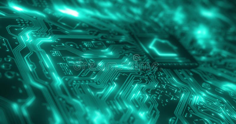 Ai Computer Hardware, Tech and Futuristic Technology of a Pc with Neon ...