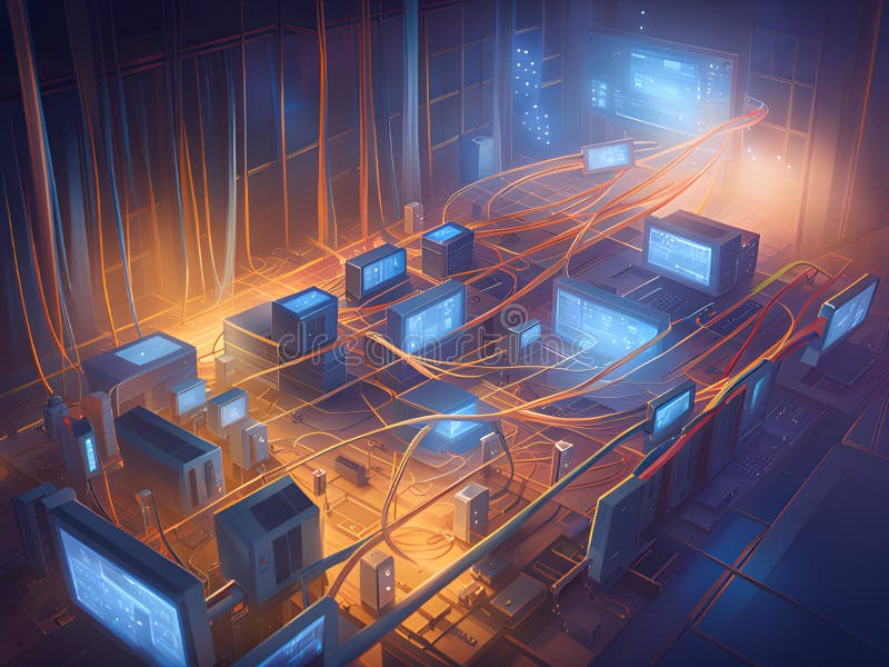 Computer Hardware Technology Concept with Many Neon Lights and Server ...