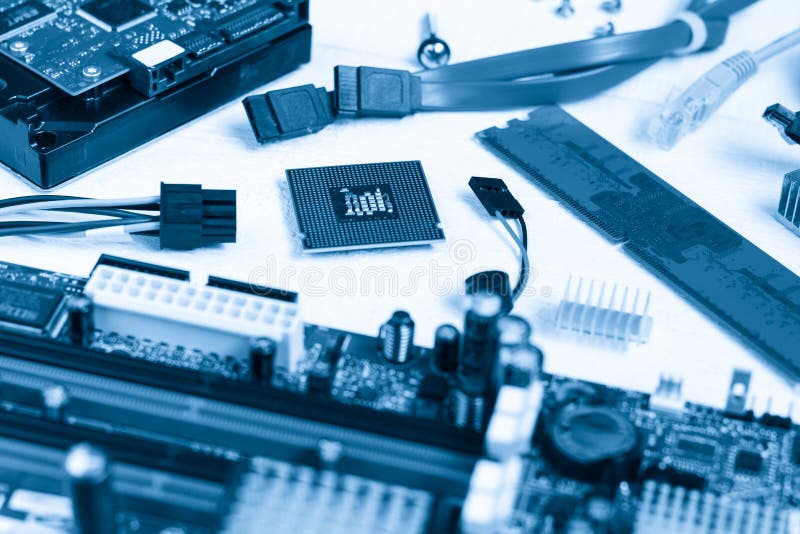 Toned Computer Hardware. Toned Blue Stock Photo - Image of transistor ...