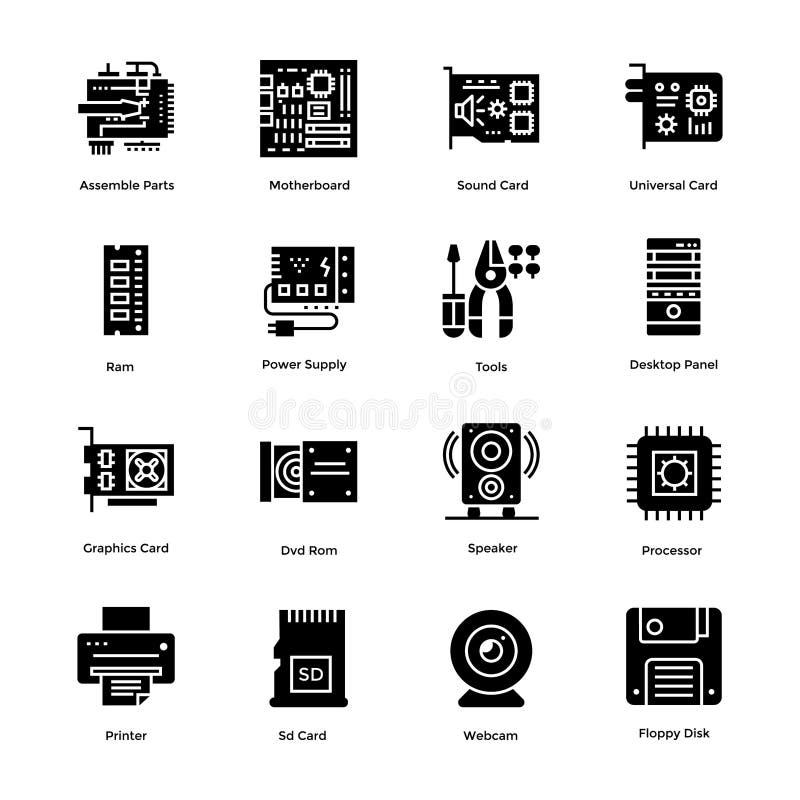 Computer Hardware Vector Icons Pack Stock Illustration - Illustration ...