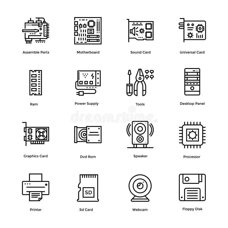 Computer Hardware Vector Icons Pack Stock Illustration - Illustration ...