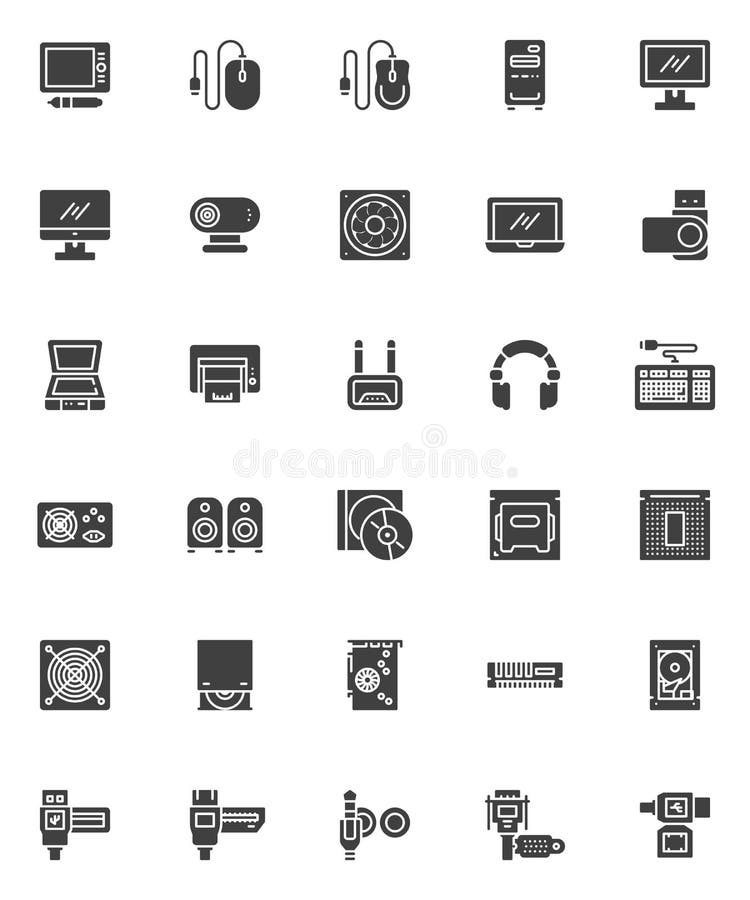 Computer Hardware Vector Icons Set Stock Vector - Illustration of glyph ...