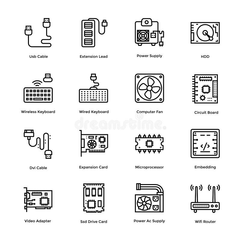 Computer Hardware Vector Icons Set Stock Illustration - Illustration of ...