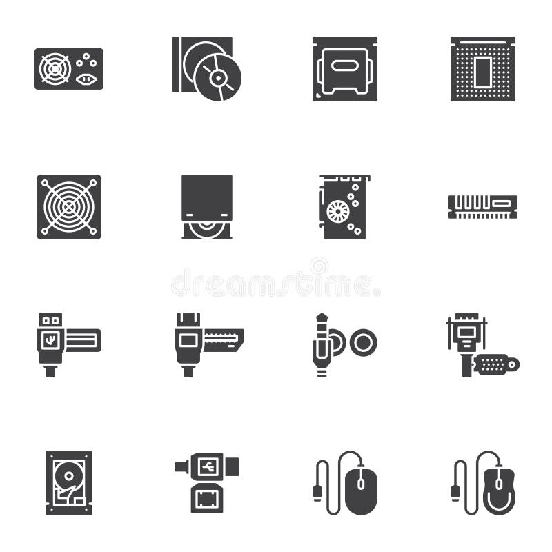 Computer Hardware Vector Icons Set Stock Vector - Illustration of cable ...