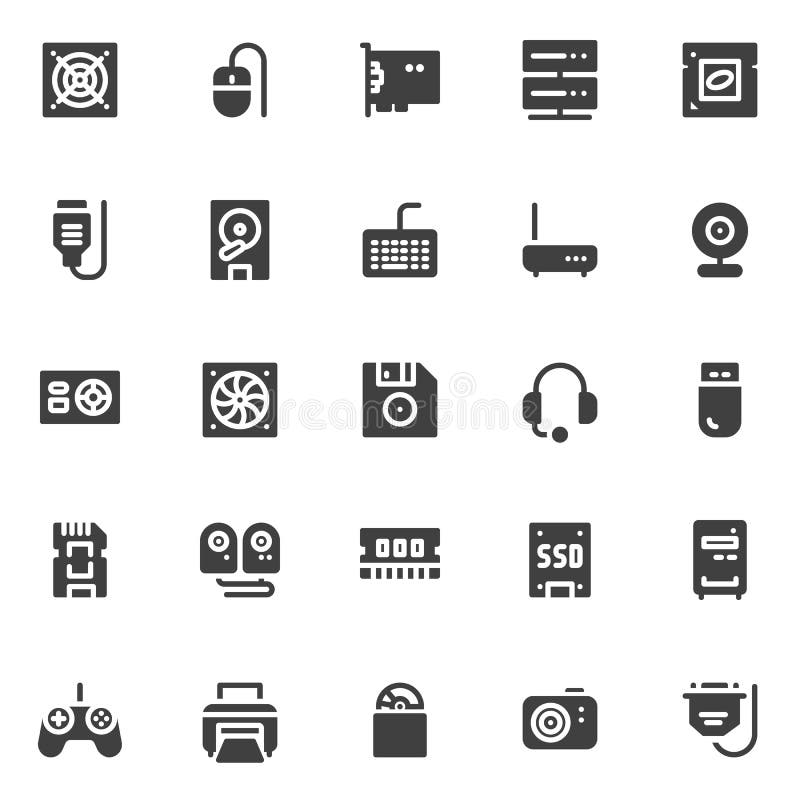 Computer Hardware Vector Icons Set Stock Vector - Illustration of glyph ...