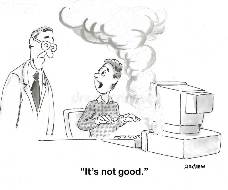 Smoking computer is broken stock illustration. Illustration of drawn ...