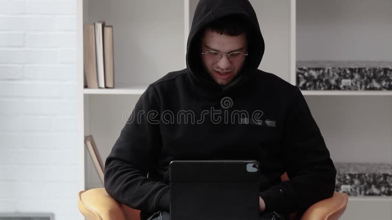 Computer Hater or Pirate Typing on Laptop Stock Footage - Video of ...