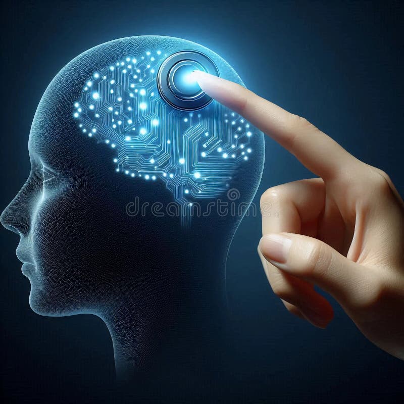 Computer head with hand stock illustration. Illustration of button ...