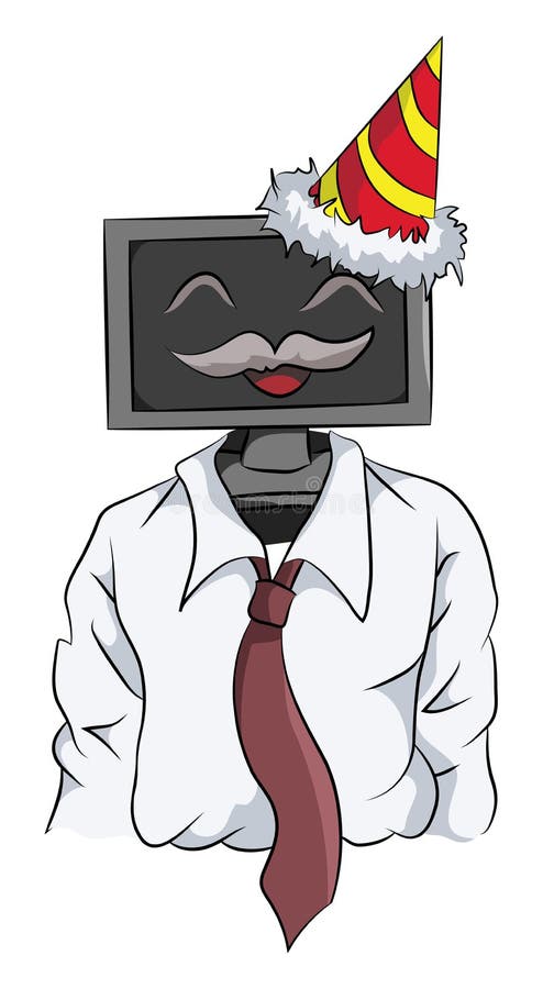 Computer-headed Employee Wearing a Conical Hat Stock Illustration ...