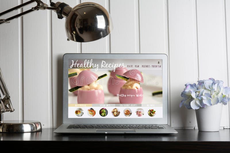 Computer, with Healthy Recipes Blog on Screen. Web with Nutritio Stock ...