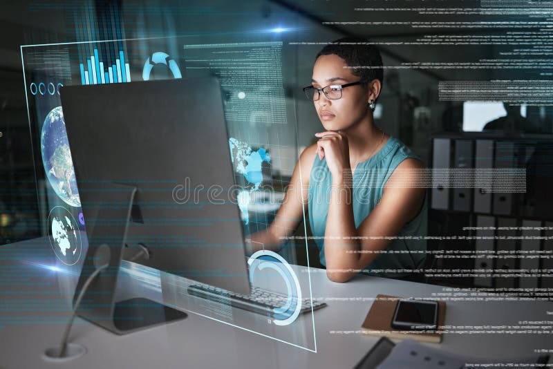 Computer Hologram Hud, Thinking and Woman Review Data Analysis of Earth ...