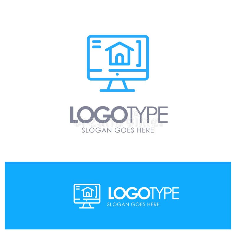 Computer, Home, House Blue OutLine Logo with Place for Tagline Stock ...
