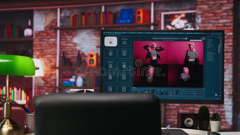 Computer in Home Office Showing Program Converting Text Prompts into ...