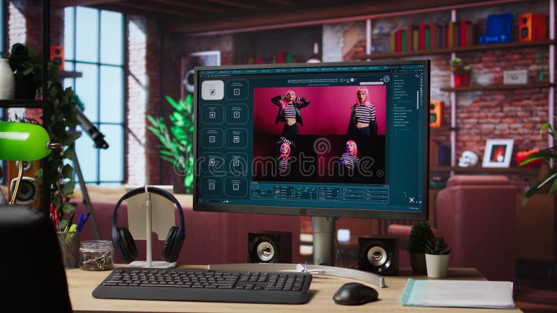 Computer in Home Office Showing Program Converting Text Prompts into ...