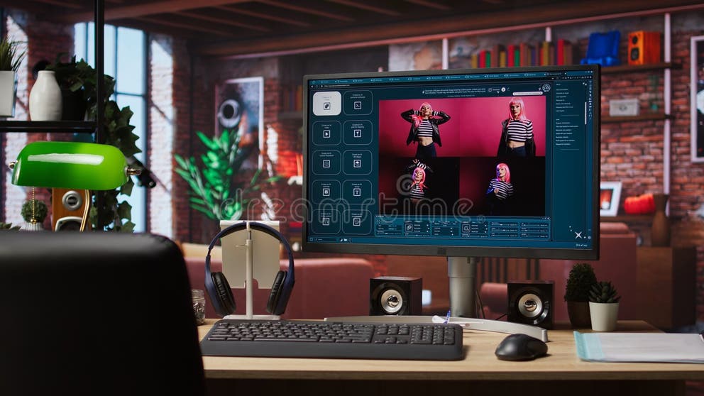 Computer in Home Office Showing Program Converting Text Prompts into ...