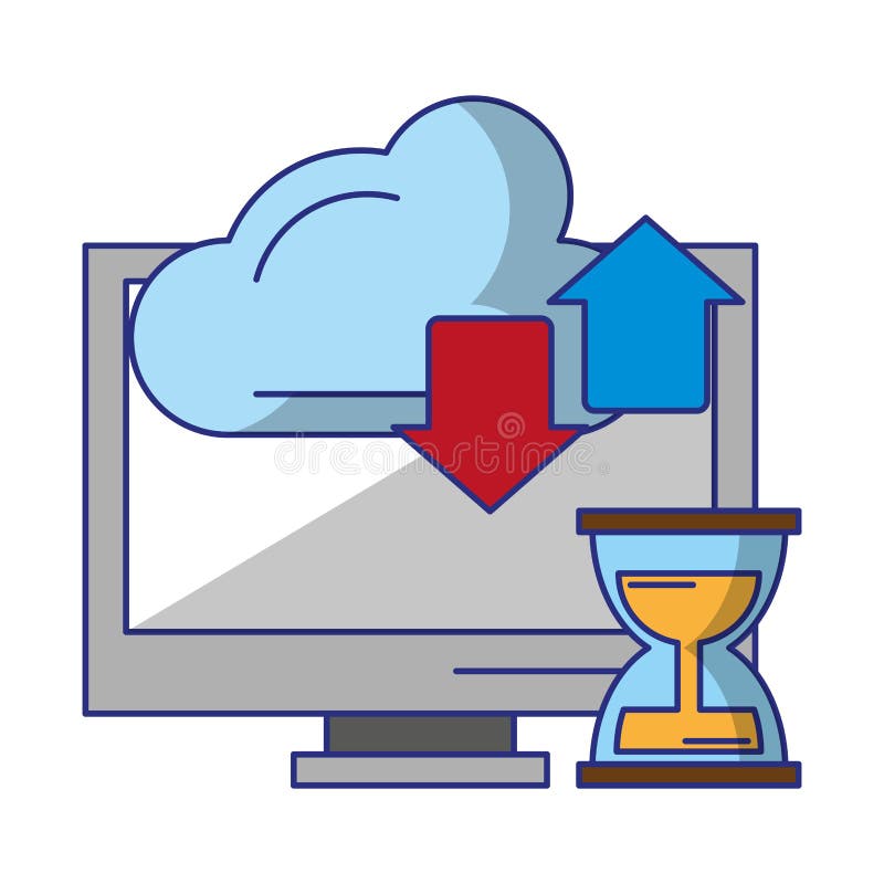 Computer with Hourglass and Cloud Transfer Stock Vector - Illustration ...