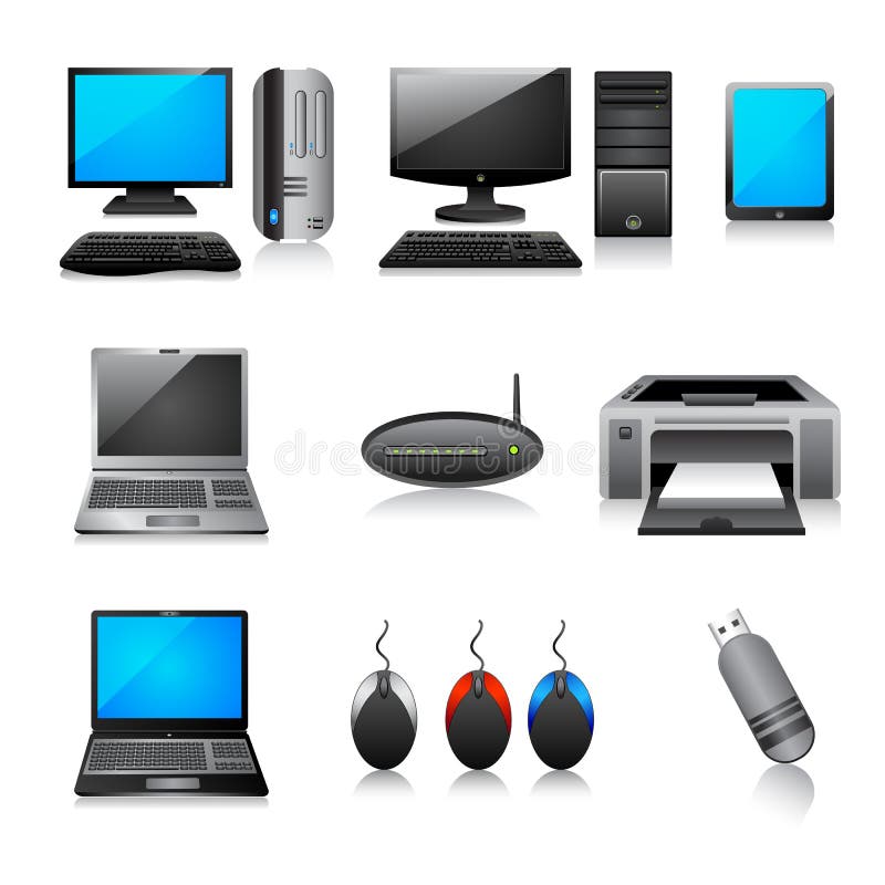 Vector White Computer Icon Set. Part 1. PC Stock Vector - Illustration ...