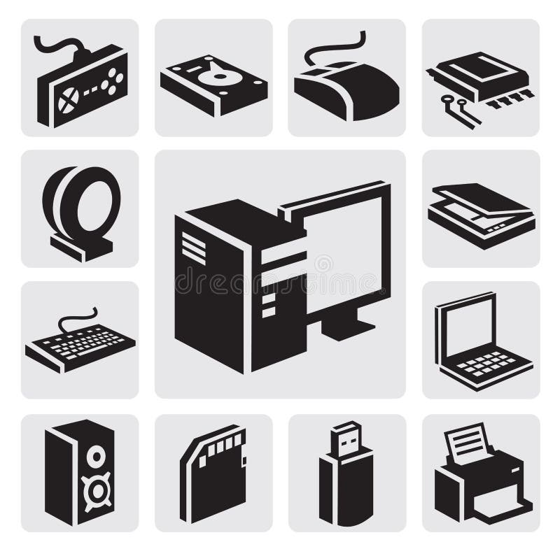 Computer Hardware Icons stock vector. Illustration of drive - 26739197