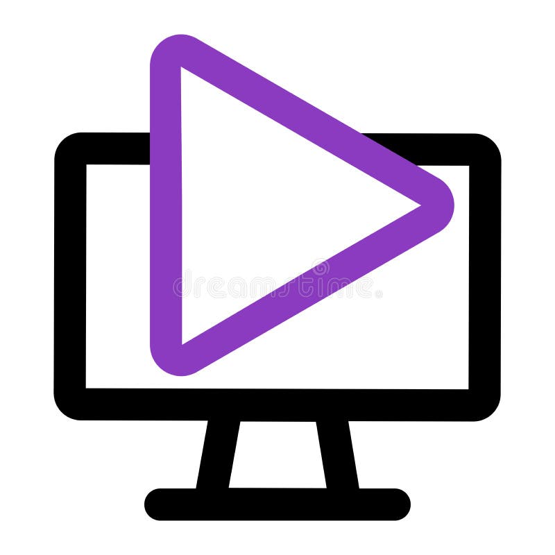 Computer Icon. Computer with Play. Outline Vector Icon Stock Vector ...