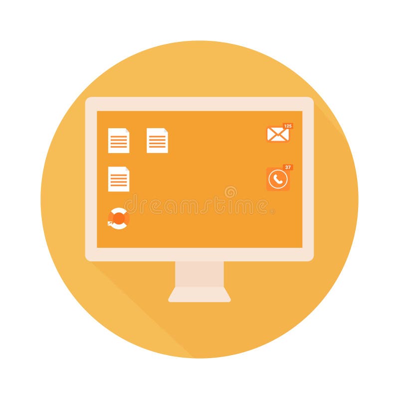 Computer Icon in Flat Style on Round Yellow Background Stock Vector ...