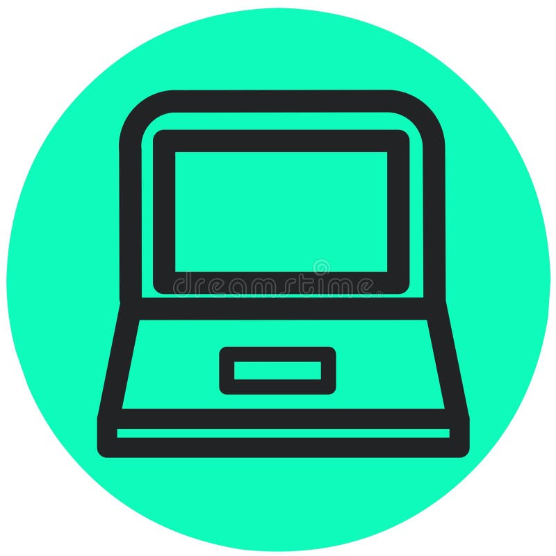 Computer Icon. Notebook or Laptop Pc Symbol. Green Circle Button with ...