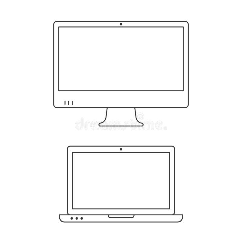 Computer Icon, Pc and Laptop Line Symbol, Vector Isolated Illustration ...
