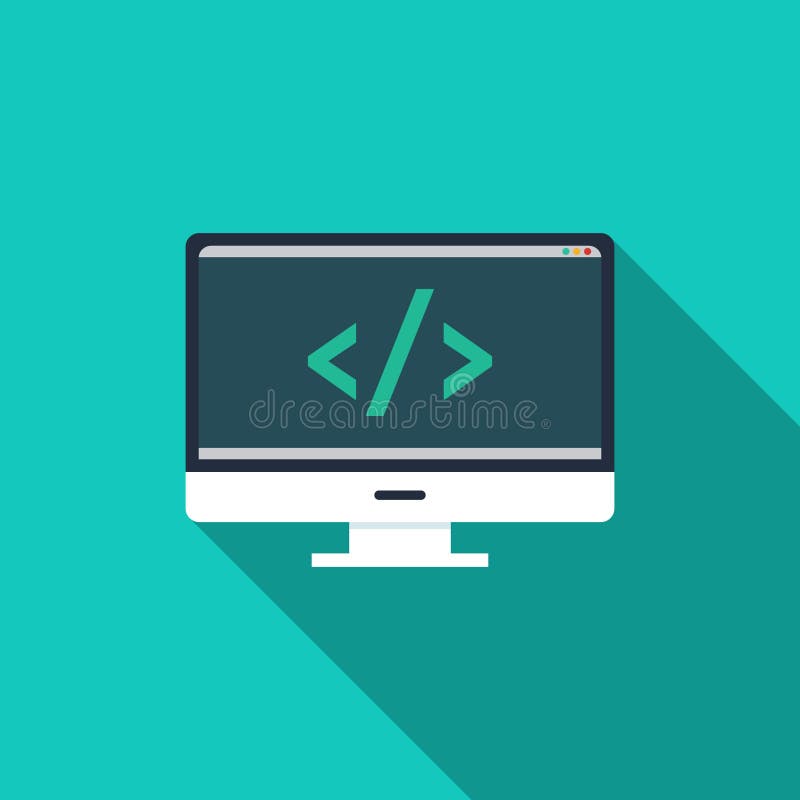 Laptop Icon Programming Web Development Concept Flat Design Cartoon ...