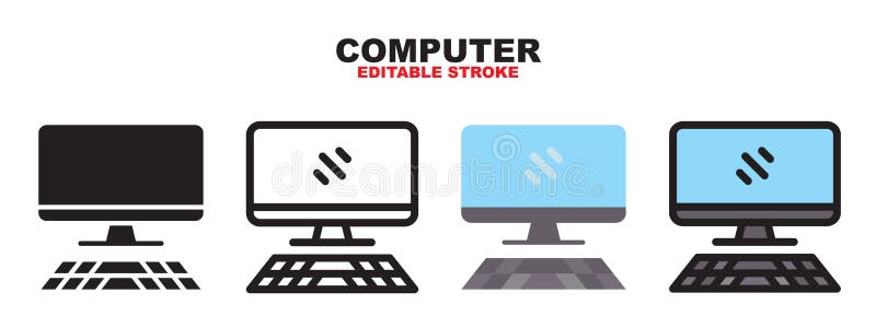Computer Icon Set with Different Styles. Editable Stroke and Pixel ...