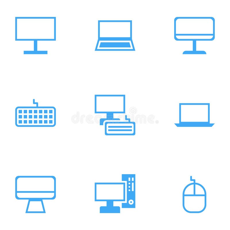 Computer Icon Set. Icons Sush As Computer, Laptop, Keyboard and Mouse ...