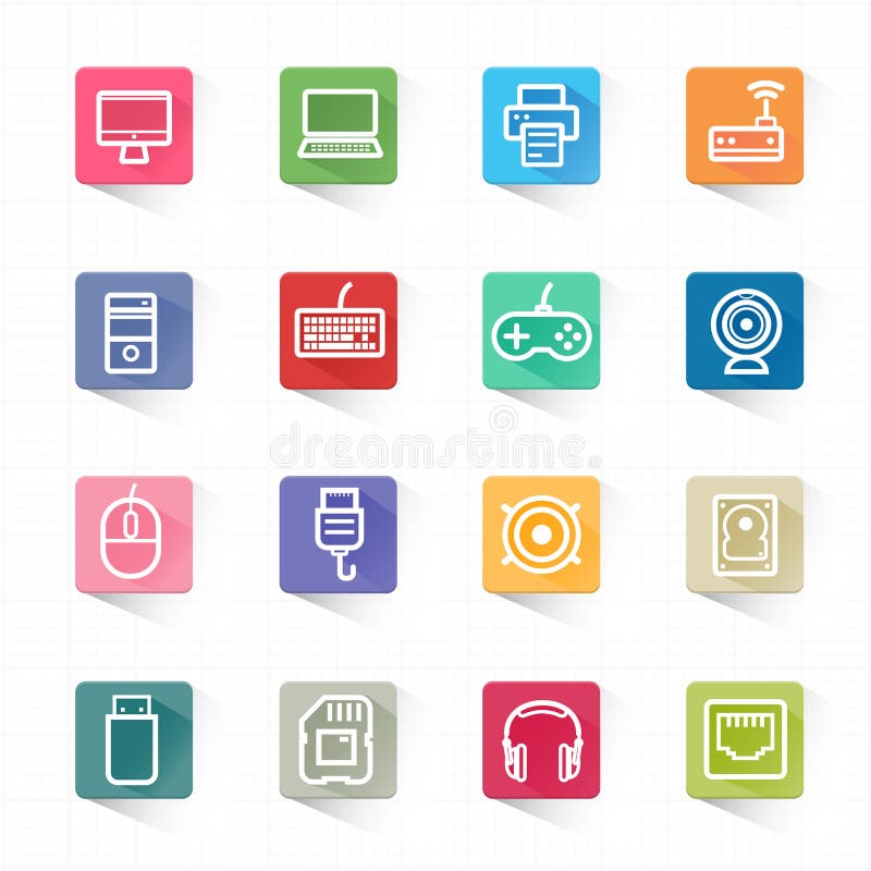Computer Icon Set and White Background Stock Vector - Illustration of ...