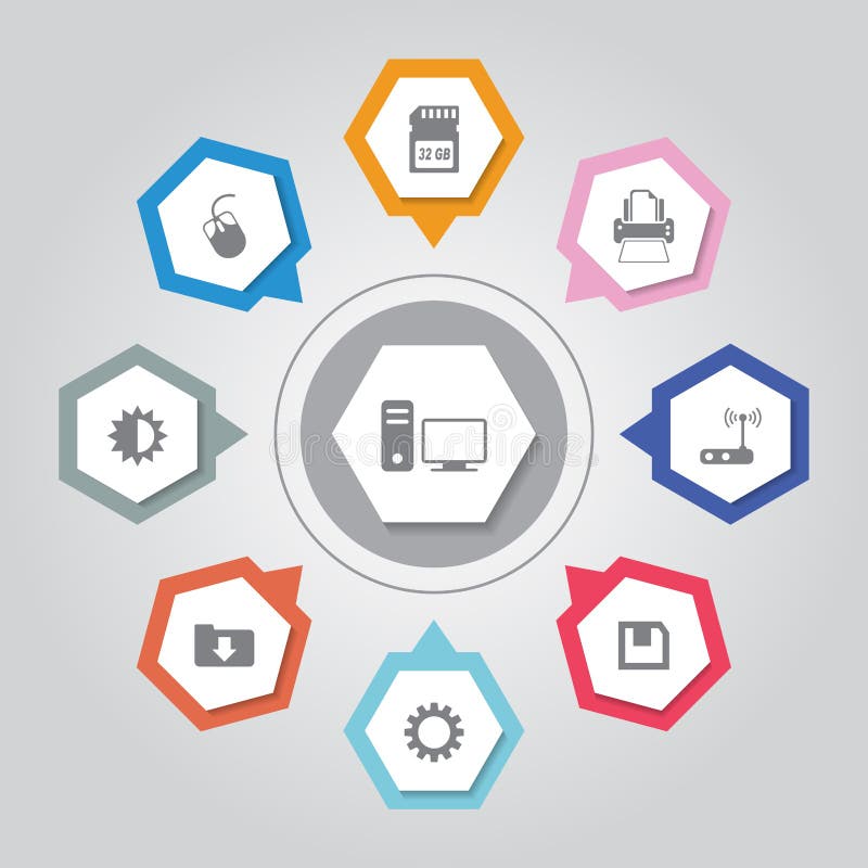 Computer Icon. Simple Flat Vector Icons Set on Gray Radiant Background ...