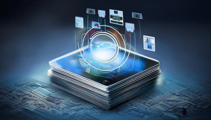 Computer Icons Concept and Icon on Top of a Stack of Paper Stock ...