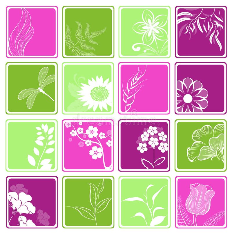 Computer Icons with Flowers and Branches Stock Vector - Illustration of ...