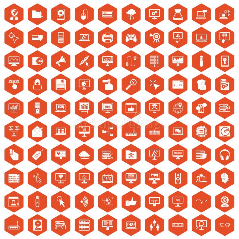 Computer icons set orange stock vector. Illustration of equipment ...