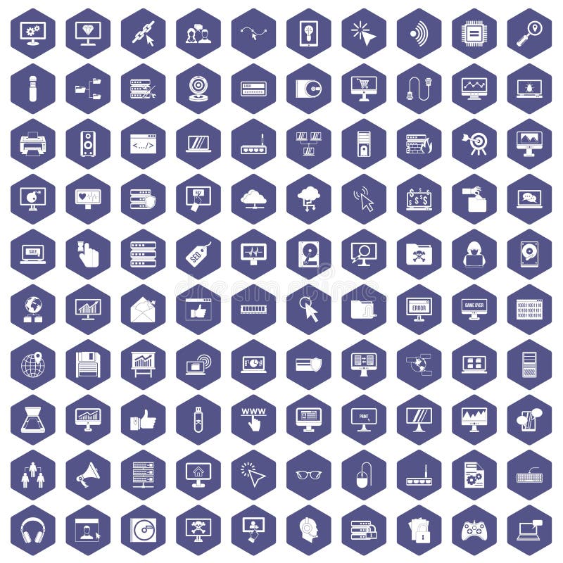 100 Computer Icons Hexagon Purple Stock Vector - Illustration of ...