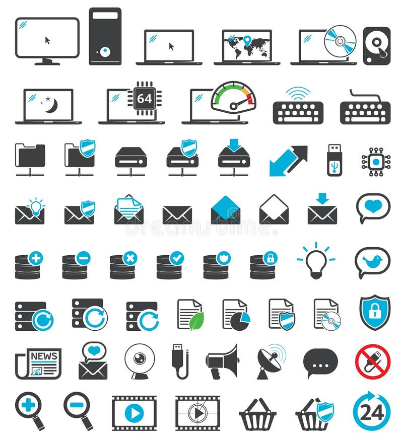 Computer icons set stock illustration. Illustration of file - 24028332