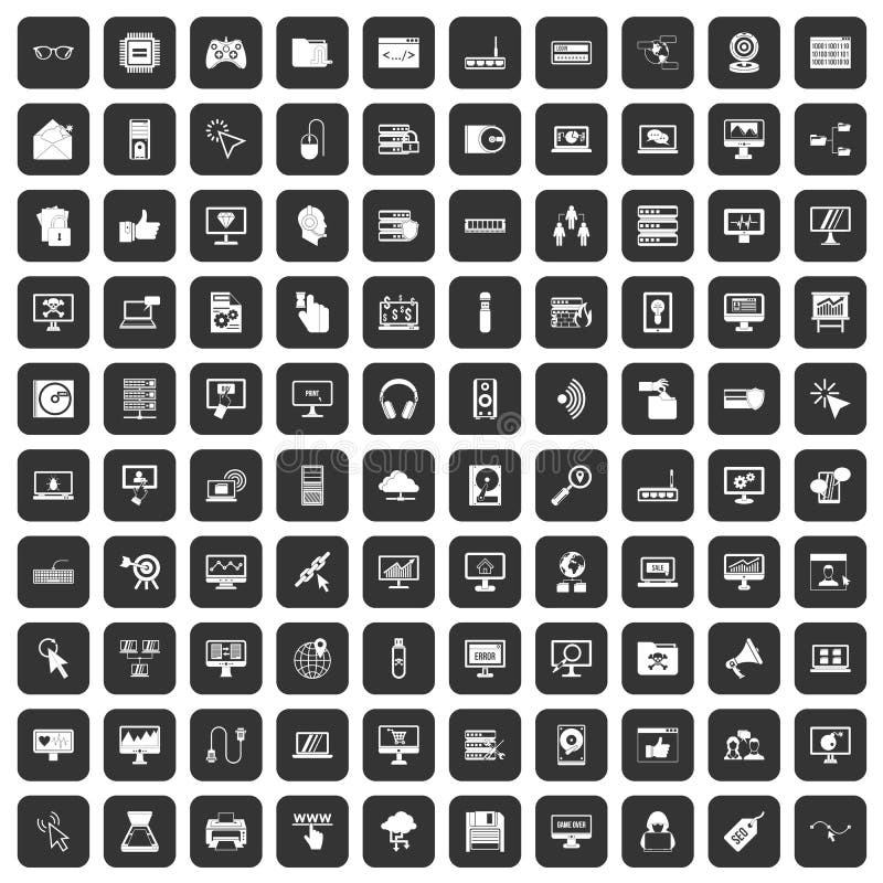 100 Computer Icons Set Black Stock Vector - Illustration of icons ...