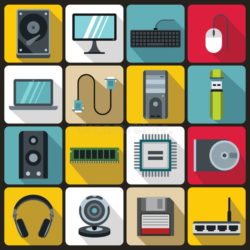 Computer Icons Set, Flat Style Stock Vector - Illustration of digital ...