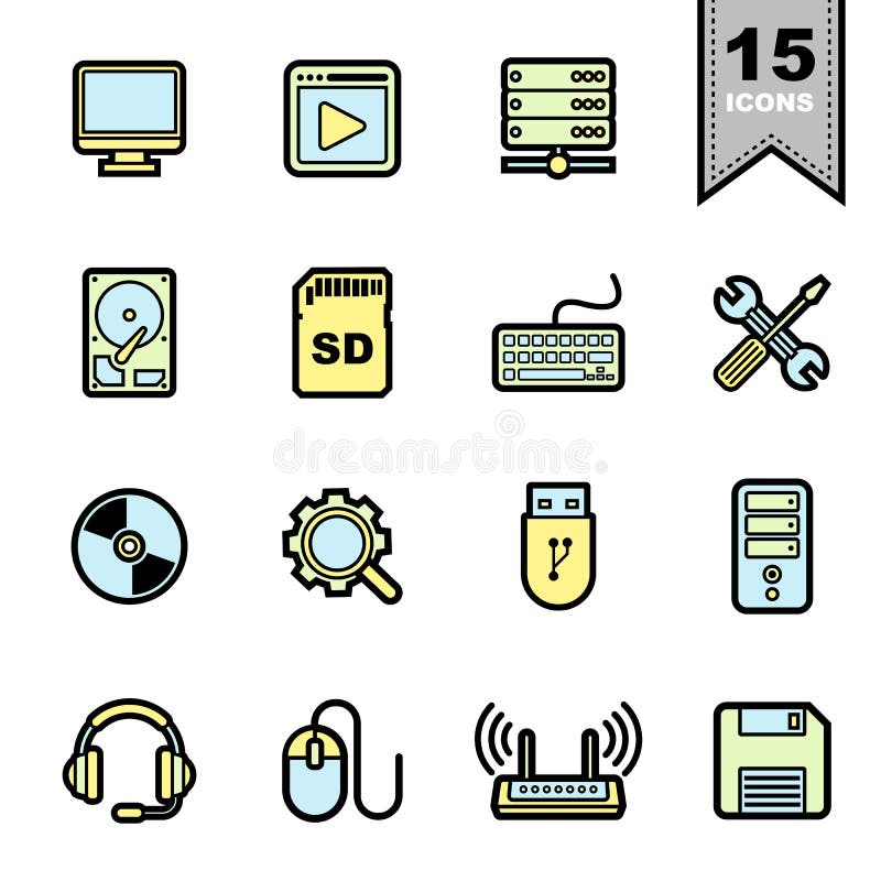 Computer and Storage Icons Set. Stock Vector - Illustration of server ...