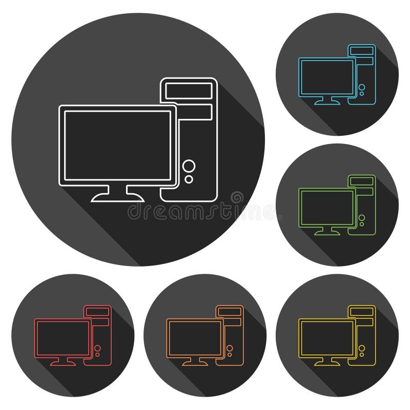 Computer Icons Set with Long Shadow Stock Vector - Illustration of ...