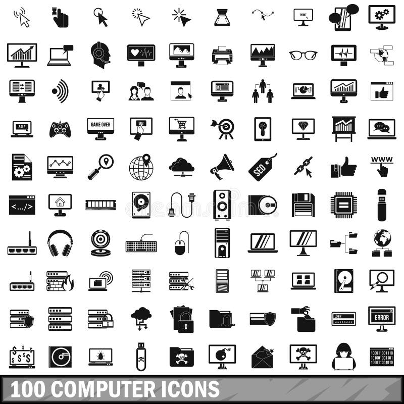 100 Computer Icons Set in Simple Style Stock Vector - Illustration of idea, cloud: 87319550