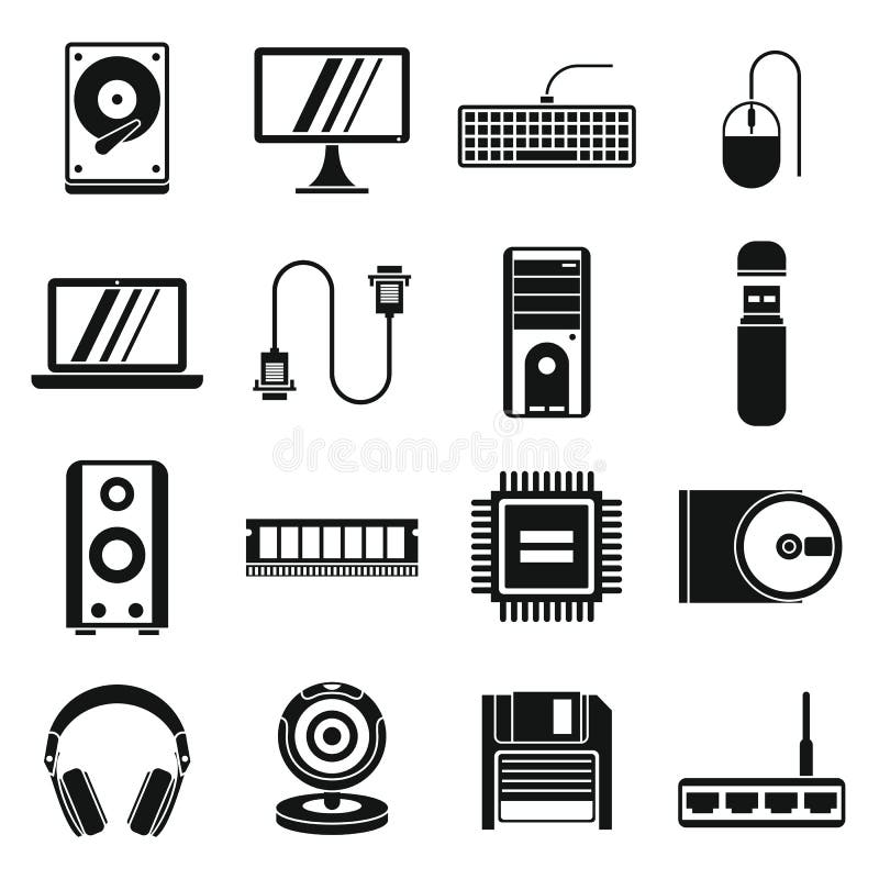Computer Icons Set, Simple Style Stock Vector - Illustration of ...