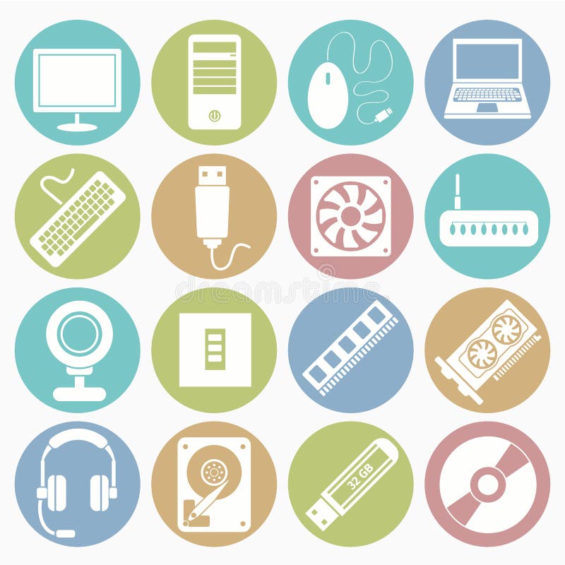 Vector hardware icons set stock vector. Illustration of case - 34988349