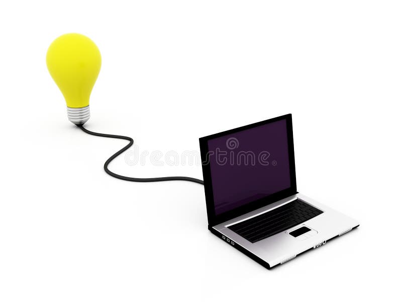 Working on Laptop Computer PC with Creative Light Bulb Ideas Stock ...