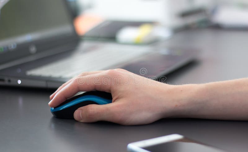 Computer Input Concept: Computer Mouse and Male Hand Stock Image ...