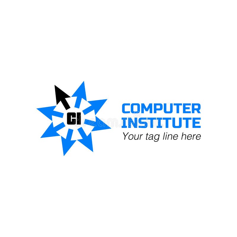Computer Institute Logo with Computer Arrow Icon Stock Vector ...
